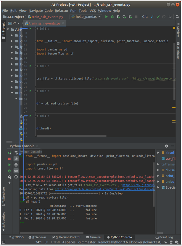 PyCharm Pro Scientific Mode – Detecting log anomalies with machine learning